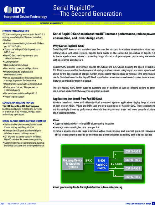 第2世代 Serial RapidIO | カタログ・資料 | 日本アイ・ディー・ティー(同) | 製品ナビ